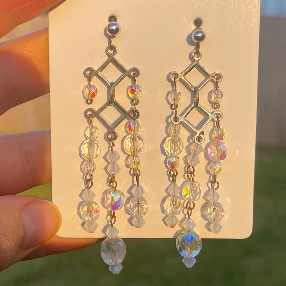 Jewelry | New Silver Seethru Transparent Earrings Long Shiny Glittery ...